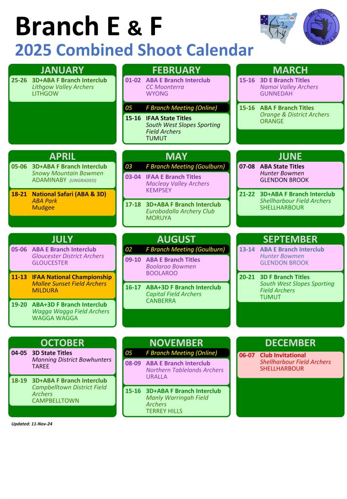 Shoot Calendars – Orange & District Archers